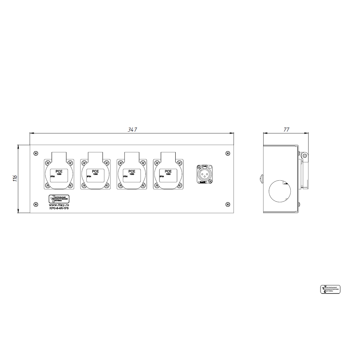 Коробки розеточные :: Коробки стальные прямые :: KPC-5-4R-1F3